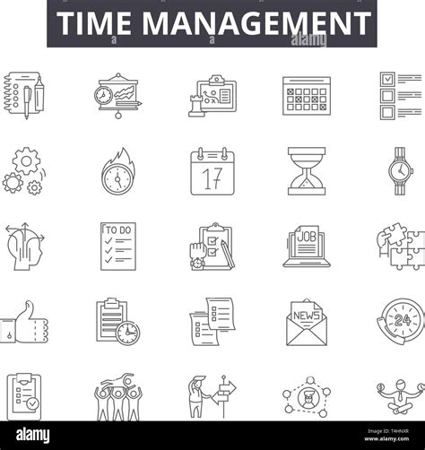 Time Management Line Icons Signs Set Vector Time Management Outline Concept Illustration