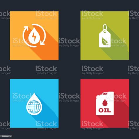 깨끗한 아쿠아 재활용 잎 태그 물방울에 지구 행성 및 캐니스터 기계 오일 아이콘을 설정합니다 벡터 0명에 대한 스톡 벡터 아트