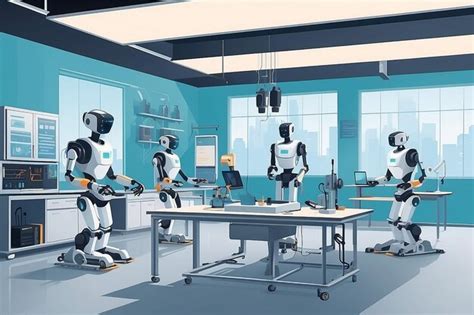 Premium Photo Robotics Lab With Testing Robots Vector Flat Style