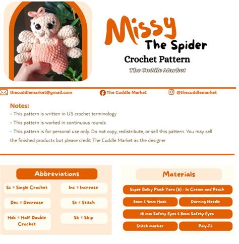 Missy The No Sew Spider Crochet Pattern Amigurumi Spider Pattern Crochet Spider Plush Pattern