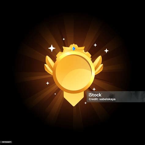 빈 라운드 황금 메달 날개 플랫 스타일 벡터 일러스트 레이 션 1위에 대한 스톡 벡터 아트 및 기타 이미지 1위 검은색