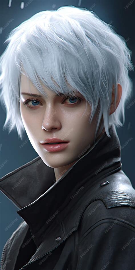 Premium Ai Image A Woman With White Hair And Blue Eyes