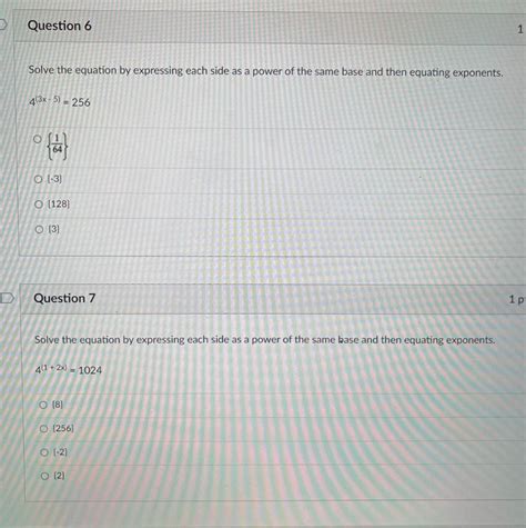 Solved Question 6 1 Solve The Equation By Expressing Each