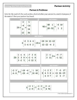 Solving Matrix Equations Partner Activity Answers A Matrix Its Transpose