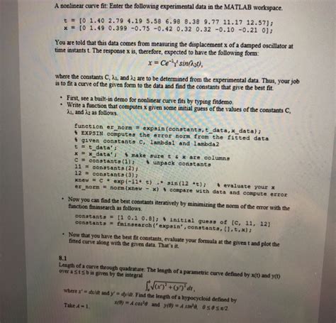 A Nonlinear Curve Fit Enter The Following