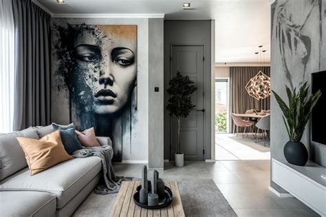 Premium Ai Image Cozy Living Room With Furniture And Artwork On The Wal Generative Ai