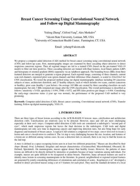 Breast Cancer Screening Using Convolutional Neural Pdf Mammography Computer Vision