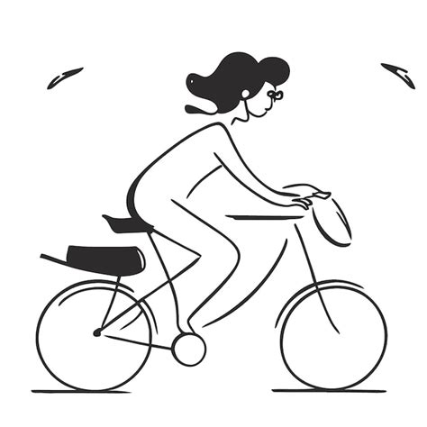Premium Vector Women On A Cycle Vector Illustration Doodle Line Art