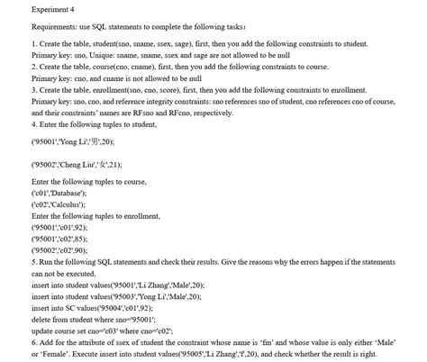 Experiment 4 Requirements Use Sql Statements To