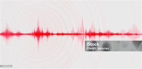 흐림 레드 디지털 사운드 웨이브 저와 Hight 리히터 규모 원 진동으로 흰색 배경 기술 지진 파 다이어그램 및 Nmoving