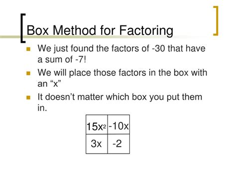 Ppt Box Method For Factoring Powerpoint Presentation Free Download