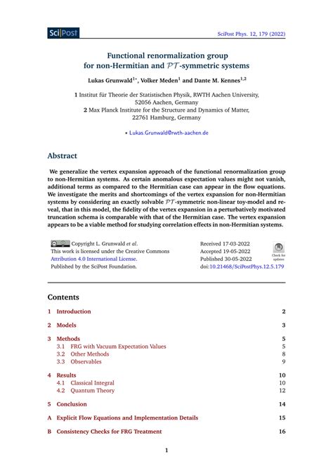 Pdf Functional Renormalization Group For Non Hermitian And Mathcal Pt Symmetric Systems