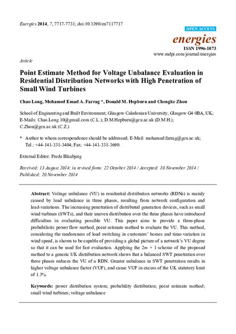 Pdf Article Point Estimate Method For Voltage Unbalance Evaluation In Residential Distribution