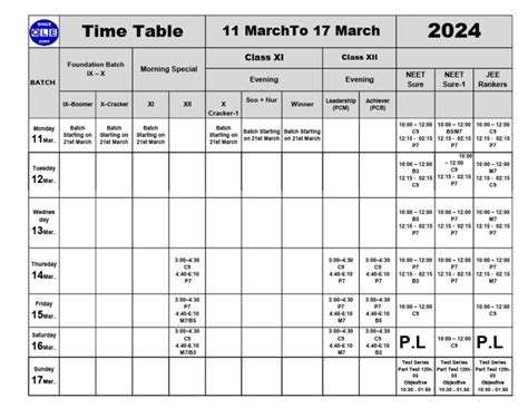New Batch Time Table 11 March To 17 March 2024 Pdf