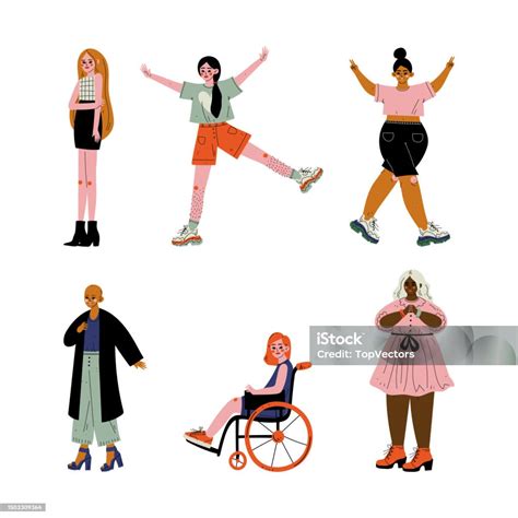 자기 수용 벡터 세트로 자신의 몸과 외모를 사랑 서 젊은 다양한 여자 자신감에 대한 스톡 벡터 아트 및 기타 이미지 자신감 여자 인체 Istock