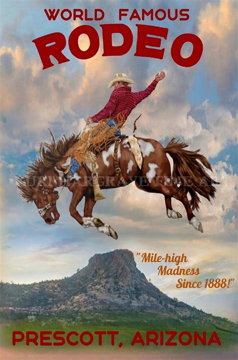 Vintage Rodeo Poster Prescott Arizona Bronc Rider Art Print Etsy