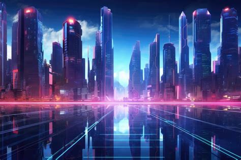 Premium Ai Image A Futuristic Cityscape Buildings Made Of Circuitry Neon Background