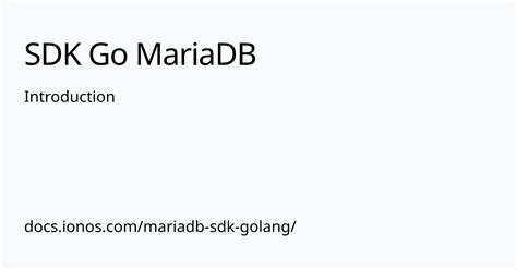 Introduction SDK Go MariaDB