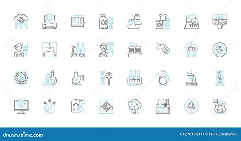 Chemical Manufacturing Linear Icons Set Synthesis Formula Reactant Production Catalyst