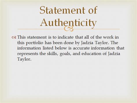 Statement Of Authenticity Jadzia Taylors Portfolio