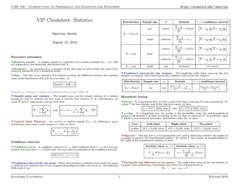 7 Statistics Cheat Sheet Cme 106 Introduction To Probability And