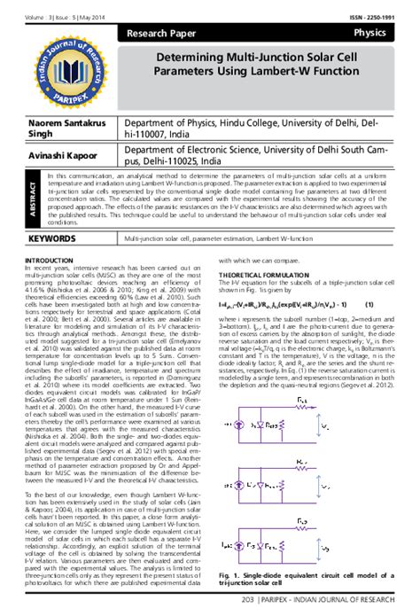 pdf determining multi junction solar cell parameters using lambert w