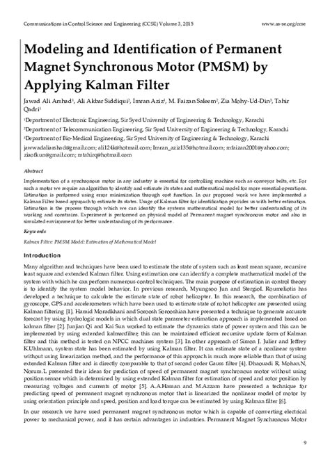 Pdf Modeling And Identification Of Permanent Magnet Synchronous Motor Pmsm By Applying