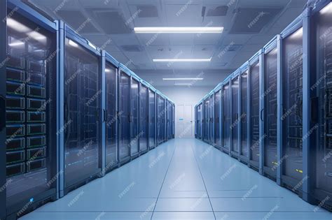 Premium Photo Data Server Racks Room With Big Data Computer Center Blue Corridor Interior