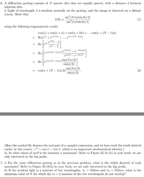 Solved A Diffraction Grating Consists Of N Narrow Slits That