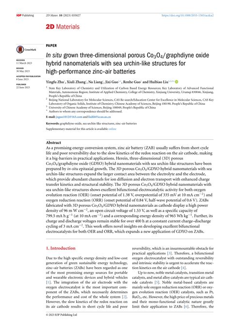 In Situ Grown Three Dimensional Porous Co 3 O 4 Graphdiyne Oxide