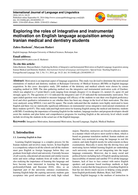 Pdf Exploring The Roles Of Integrative And Instrumental Motivation On English Language