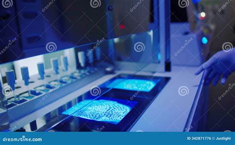 Scientist Analyzing Dna Sequencing Results Using High Tech Equipment In