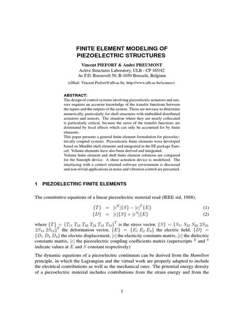 Finite Element Modeling Of Piezoelectric Structures Pdf Piezoelectricity Finite Element Method