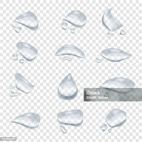 투명도 배경에 격리 된 물방울 벡터의 다른 모양 유리 버블 드롭 응축 표면 요소 디자인 클린 크리스탈 드롭 스플래시 3차원