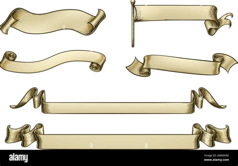 Scroll Paper Banner Parchment Flag Ribbon Woodcut Stock Vector Image