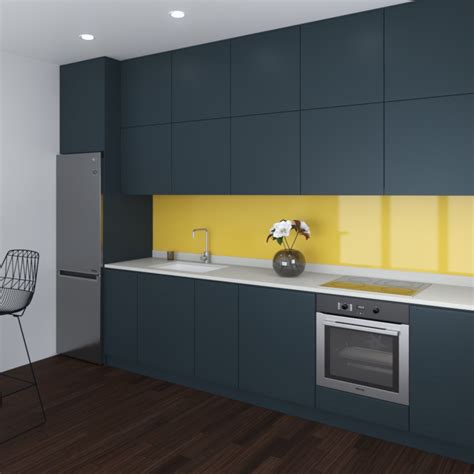 노란색 벽판이 있는 중형 그래파이트 로프트 주방 3d 모델 다운로드 Furniture Set On