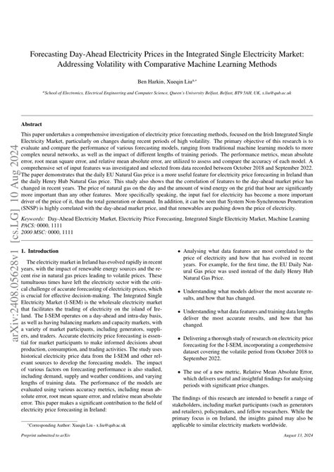 Pdf Forecasting Day Ahead Electricity Prices In The Integrated Single Electricity Market