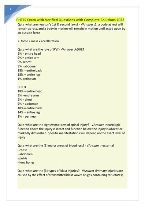 Phtls Exam With Verified Questions With Complete Solutions 2023