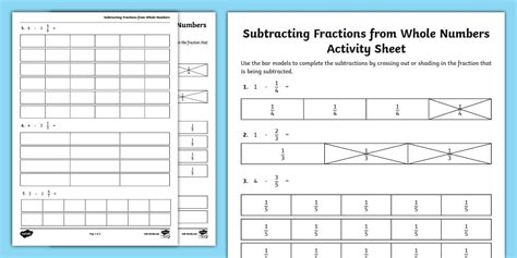 👉 Subtracting Fractions From Whole Numbers Activity Sheet