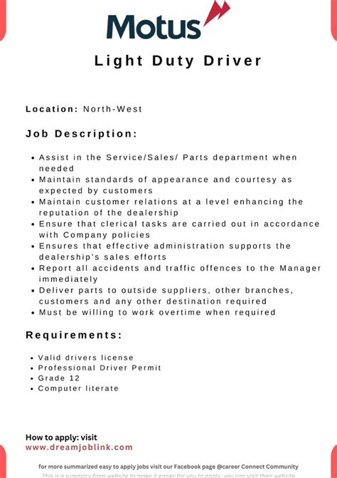 Find Sa Jobs On Linkedin New Light Duty Driver Location North West Matric Needed Click…