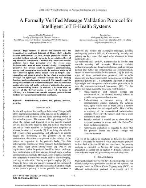 Pdf A Formally Verified Message Validation Protocol For Intelligent Iot E Health Systems