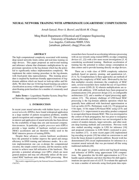 pdf neural network training with approximate logarithmic computations