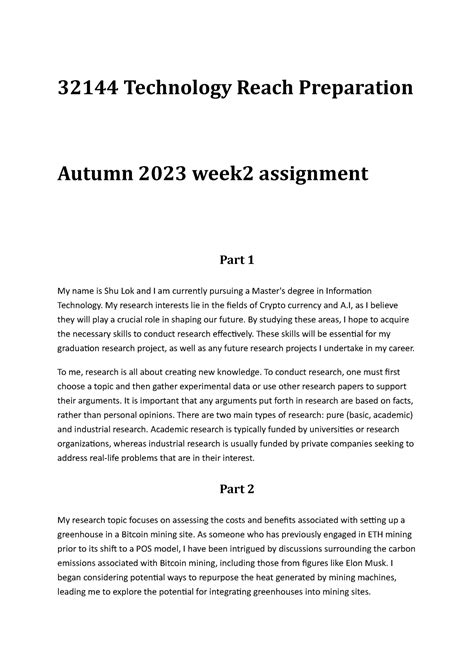 Week2assignment Tutorial Work 32144 Technology Reach Preparation