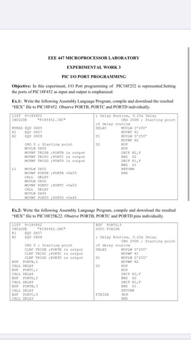 EEE 447 MICROPROCESSOR LABORATORY EXPERIMENTAL WORK 3 Chegg Com