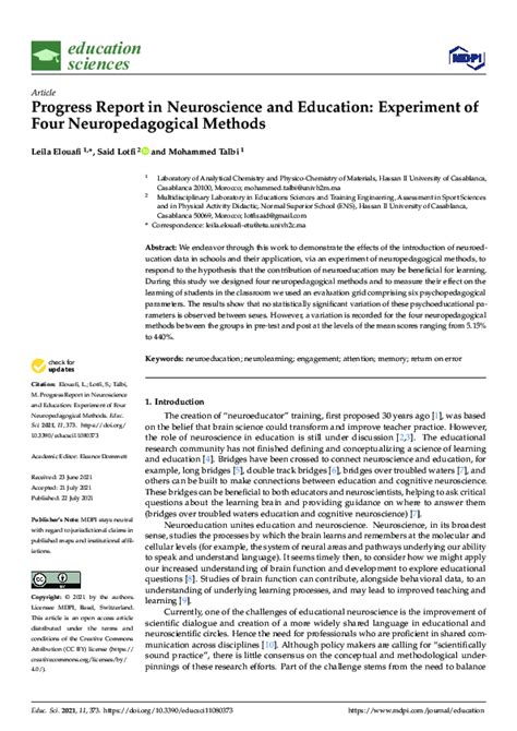 Pdf Progress Report In Neuroscience And Education Experiment Of Four Neuropedagogical Methods