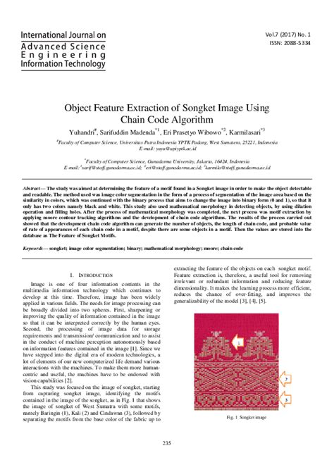 Pdf Object Feature Extraction Of Songket Image Using Chain Code Algorithm