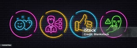 손처럼 미소와 타사 최소 라인 아이콘 웹 응용 프로그램의 경우 인쇄 네온 레이저 3d 조명 벡터 기포에 대한 스톡 벡터 아트 및 기타 이미지 Istock