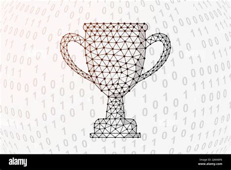 Trophy Cup 3d Low Poly Symbol With Binary Code Background Award Design