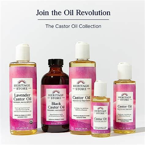 Heritage Store Organic Castor Oil Glass Bottle Cold Pressed Rich Hydration For Hair And Skin