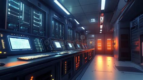 Modern Data Center Rows Of Servers Flashing Lights And Advanced